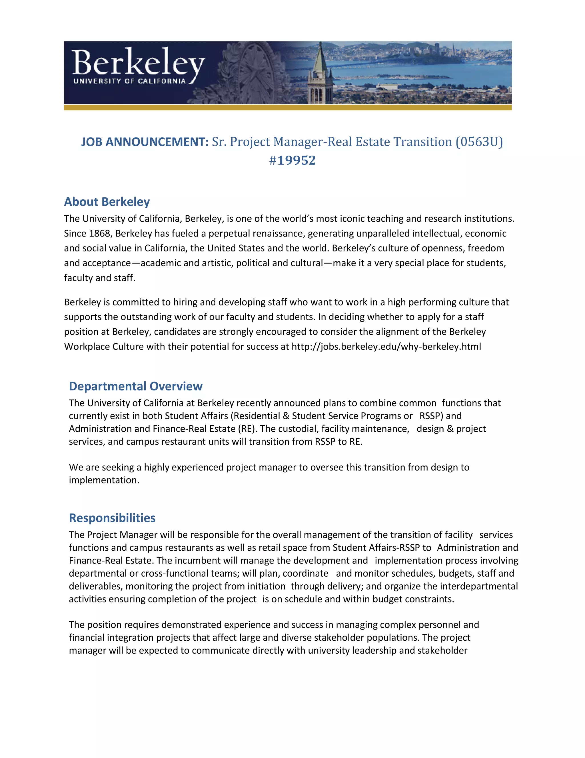 Sr. Project Manager Job Announcement #19952 | PDF