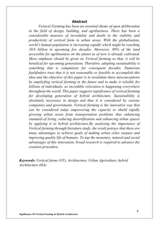 Thesis- SIGNIFICANCE OF VERTICAL FARMING IN HYBRID ARCHITECTURE | PDF