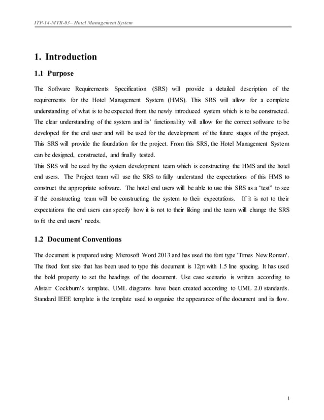 SRS document for Hotel Management System | PDF
