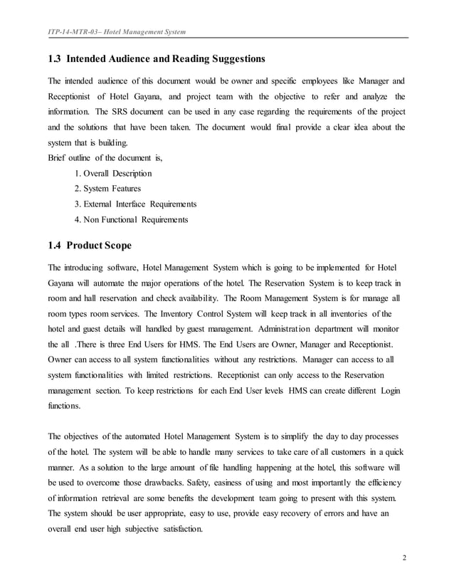 SRS document for Hotel Management System