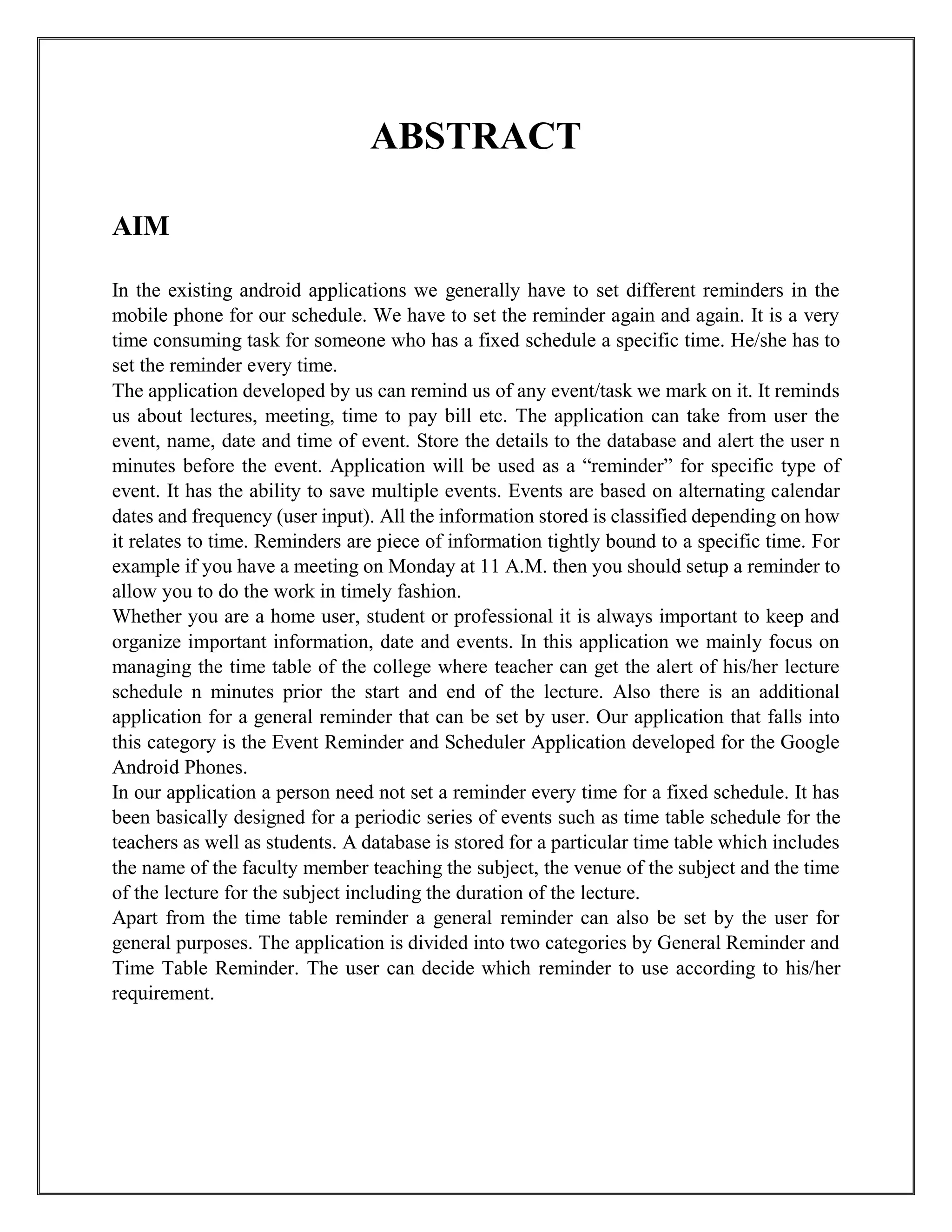 Time Table Reminder Andorid App SRS | PDF