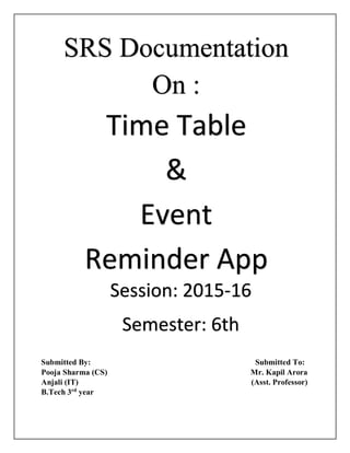 Time Table Reminder Andorid App SRS | PDF