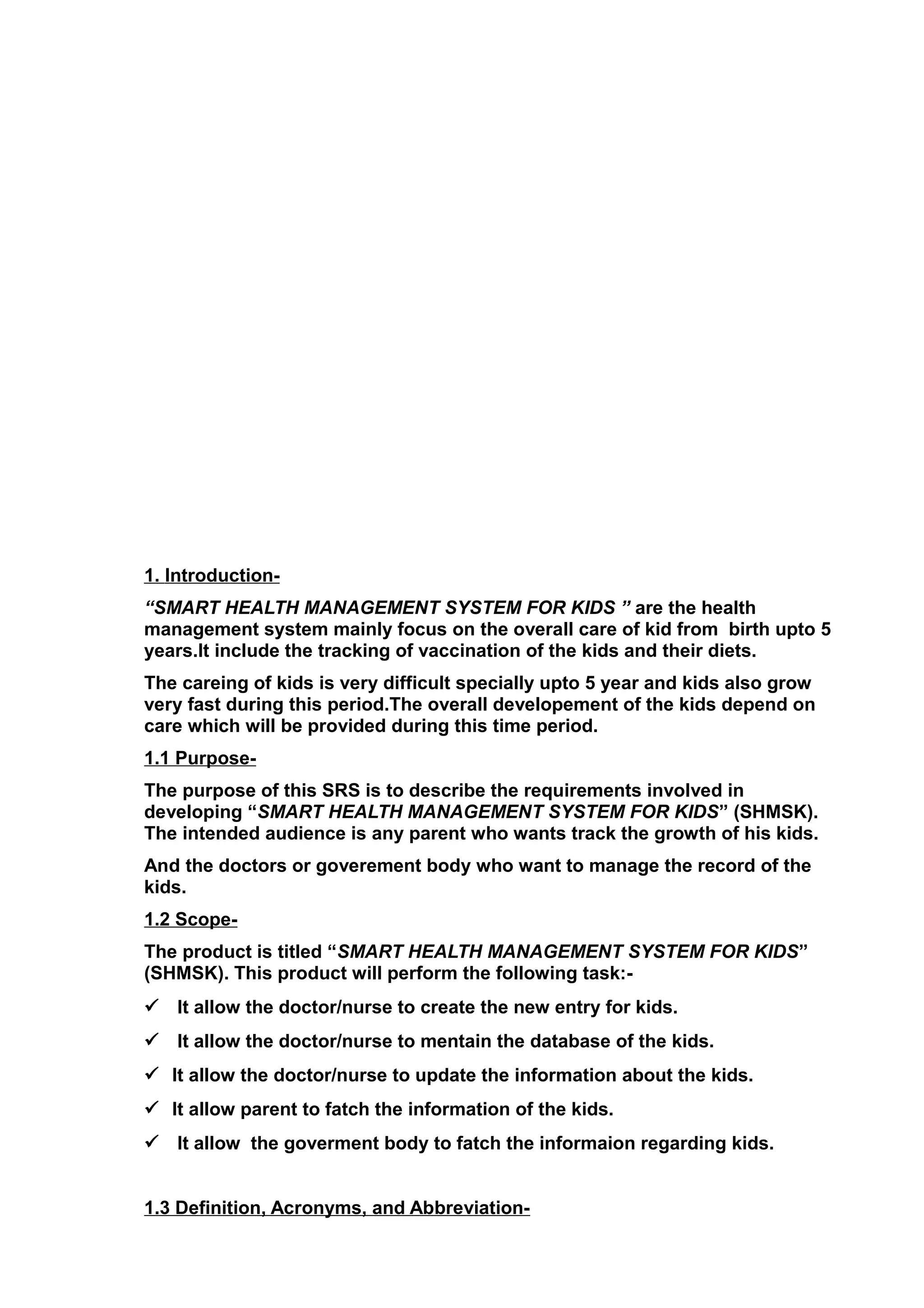 SRS for smart health care system,srs for health system,health ...