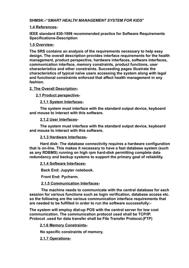 SRS for smart health care system,srs for health system,health management documenation,srs for ...