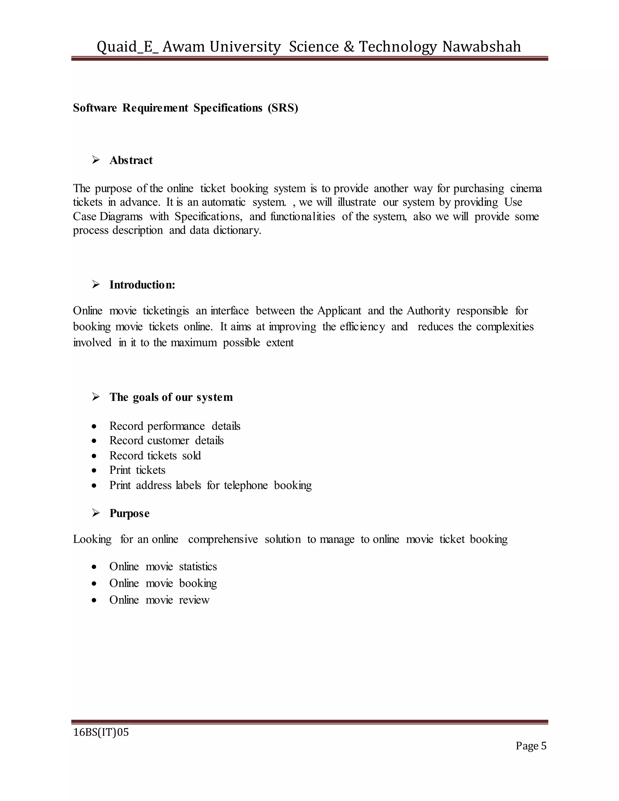 Online Movie ticket booking Project | DOCX