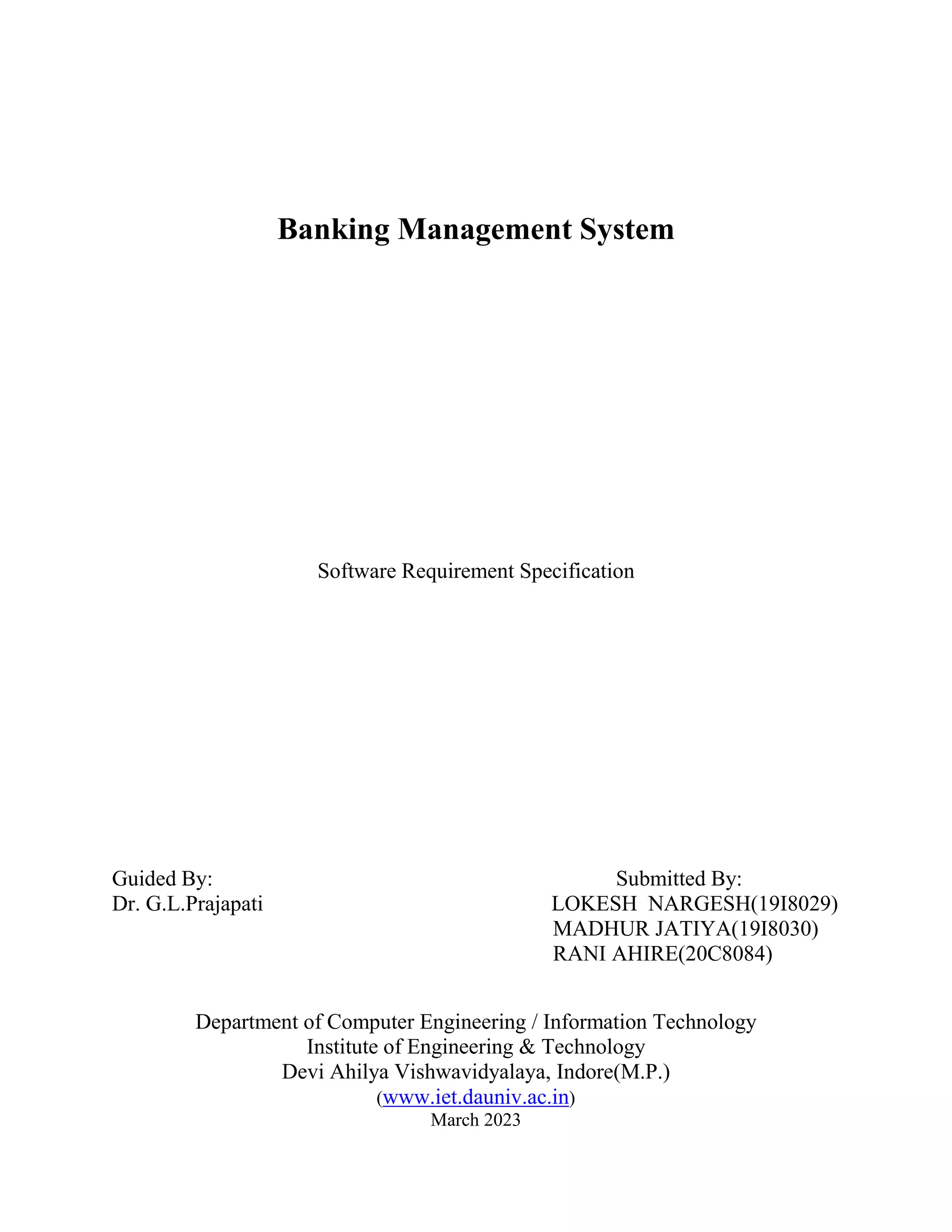 Banking Management System SRS | PDF