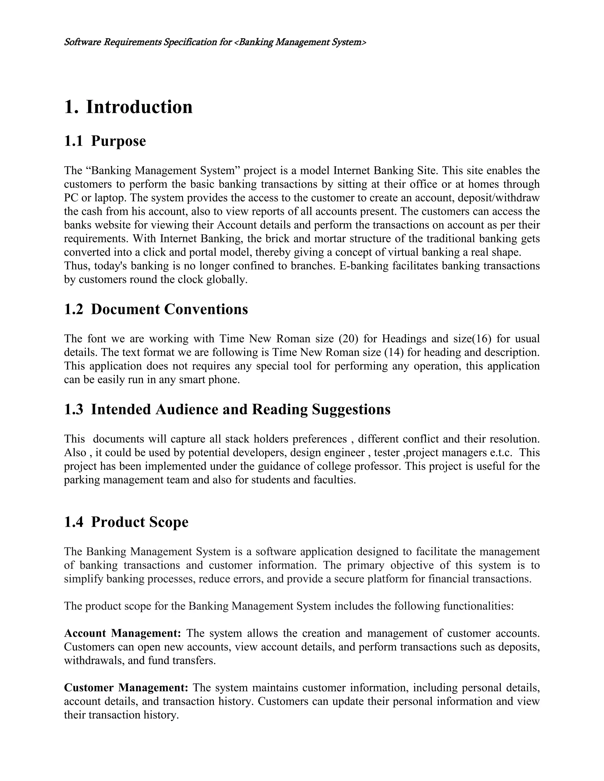 Banking Management System SRS | PDF