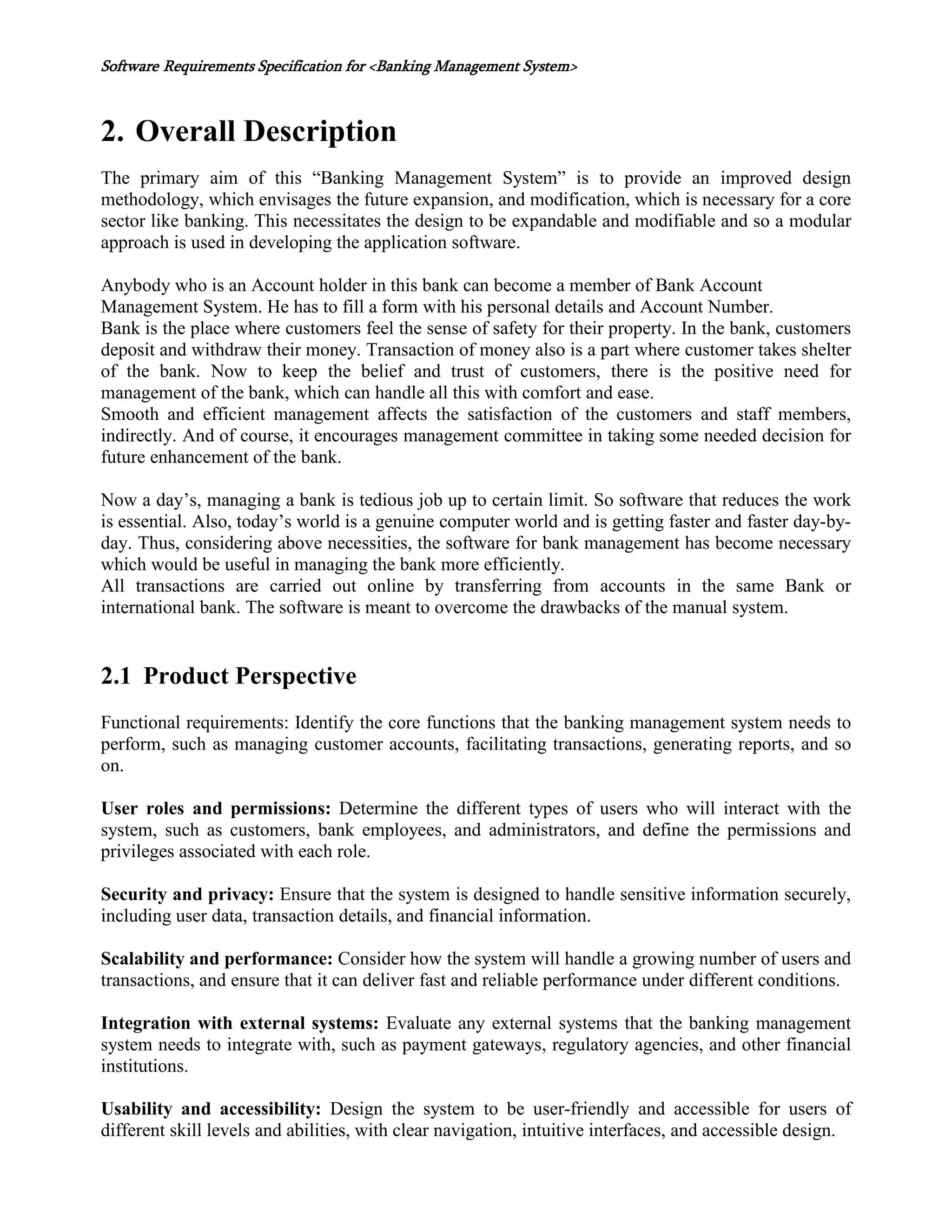 Banking Management System SRS | PDF