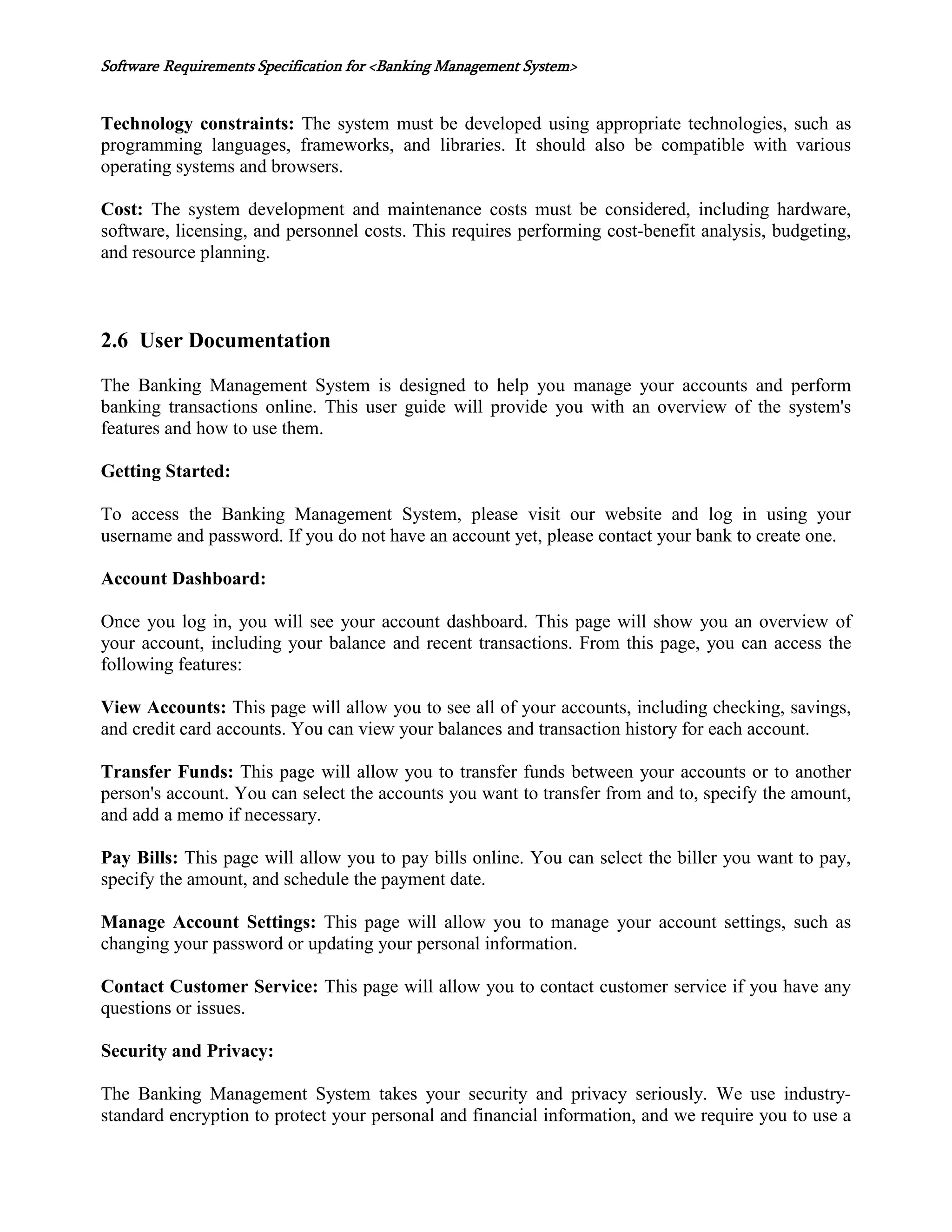 Banking Management System SRS | PDF