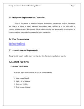 Srs document for identity based secure distributed data storage schemes | DOC | Computer ...