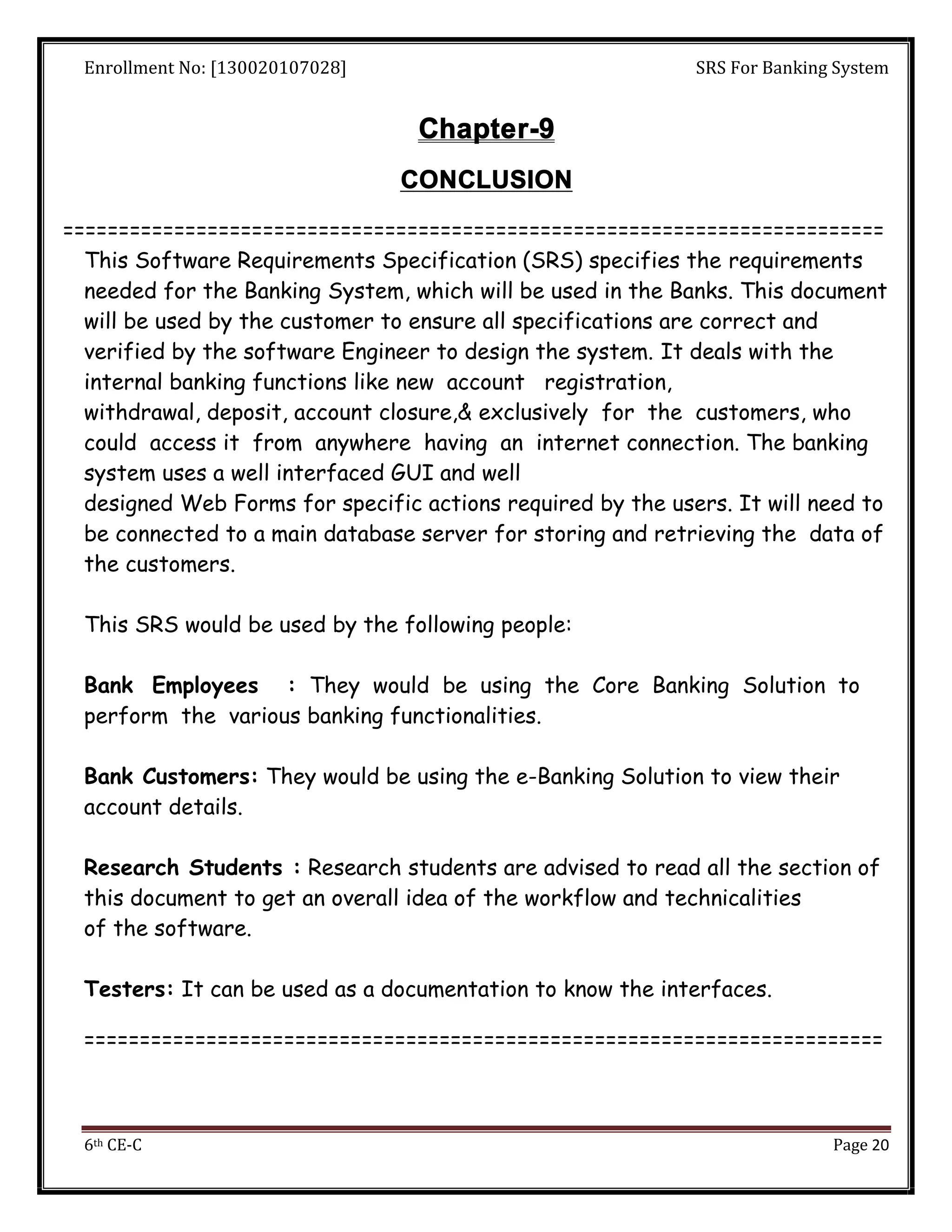 Srs for banking system | PDF