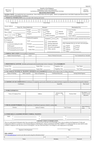 National Manpower Skills Registration System - Form 1 | PDF
