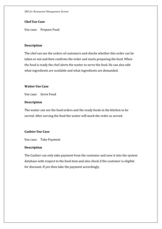 Software Requirements Specification for restaurant management system | PDF