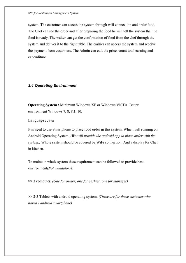 Software Requirements Specification for restaurant management system | PDF | Operating Systems ...