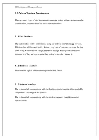 Software Requirements Specification for restaurant management system | PDF