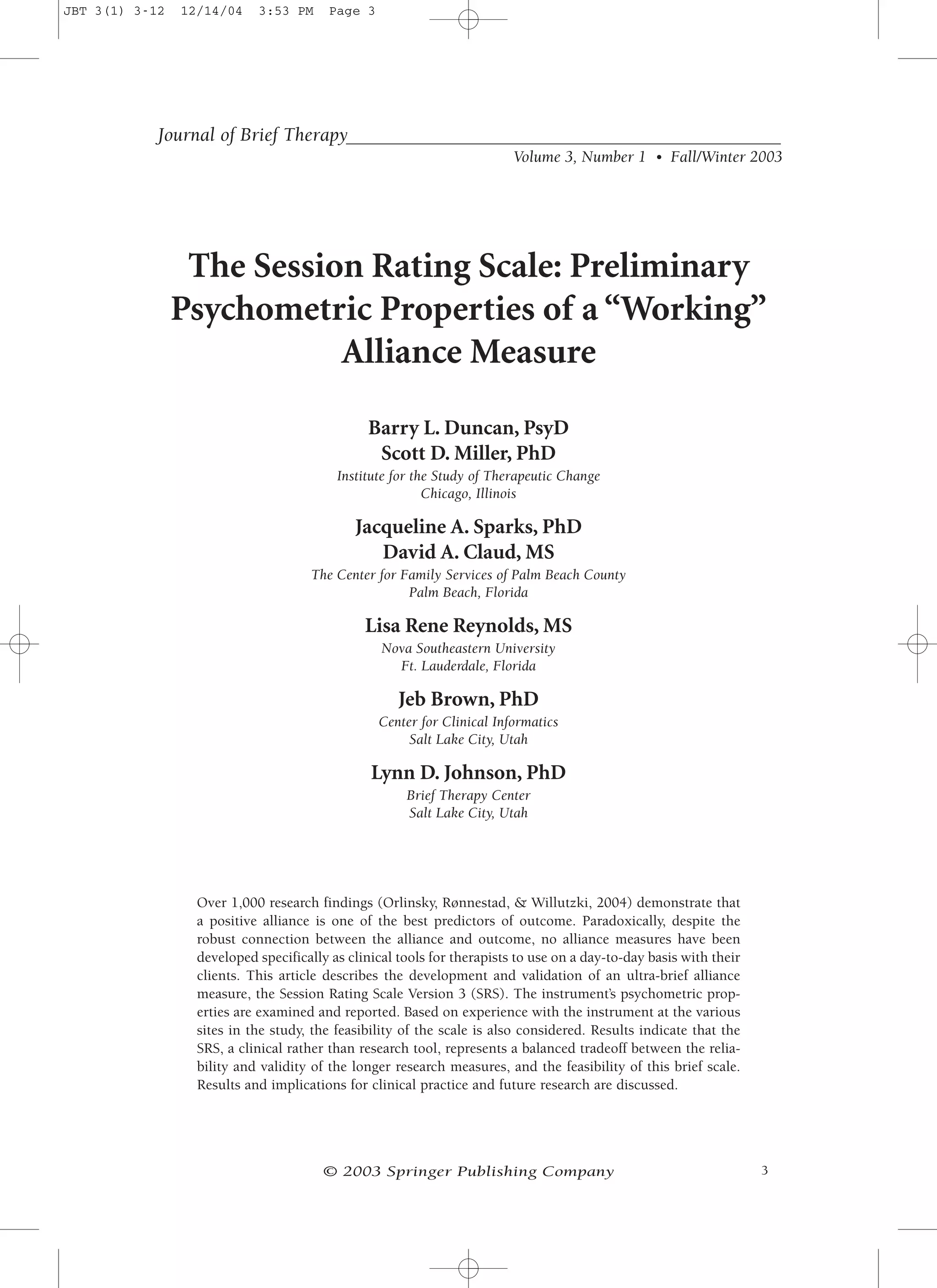 Session Rating Scale (SRS) | PDF