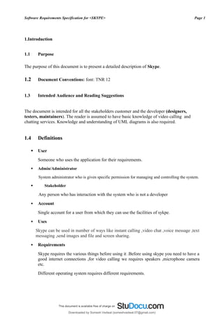 Srs of skype | PDF