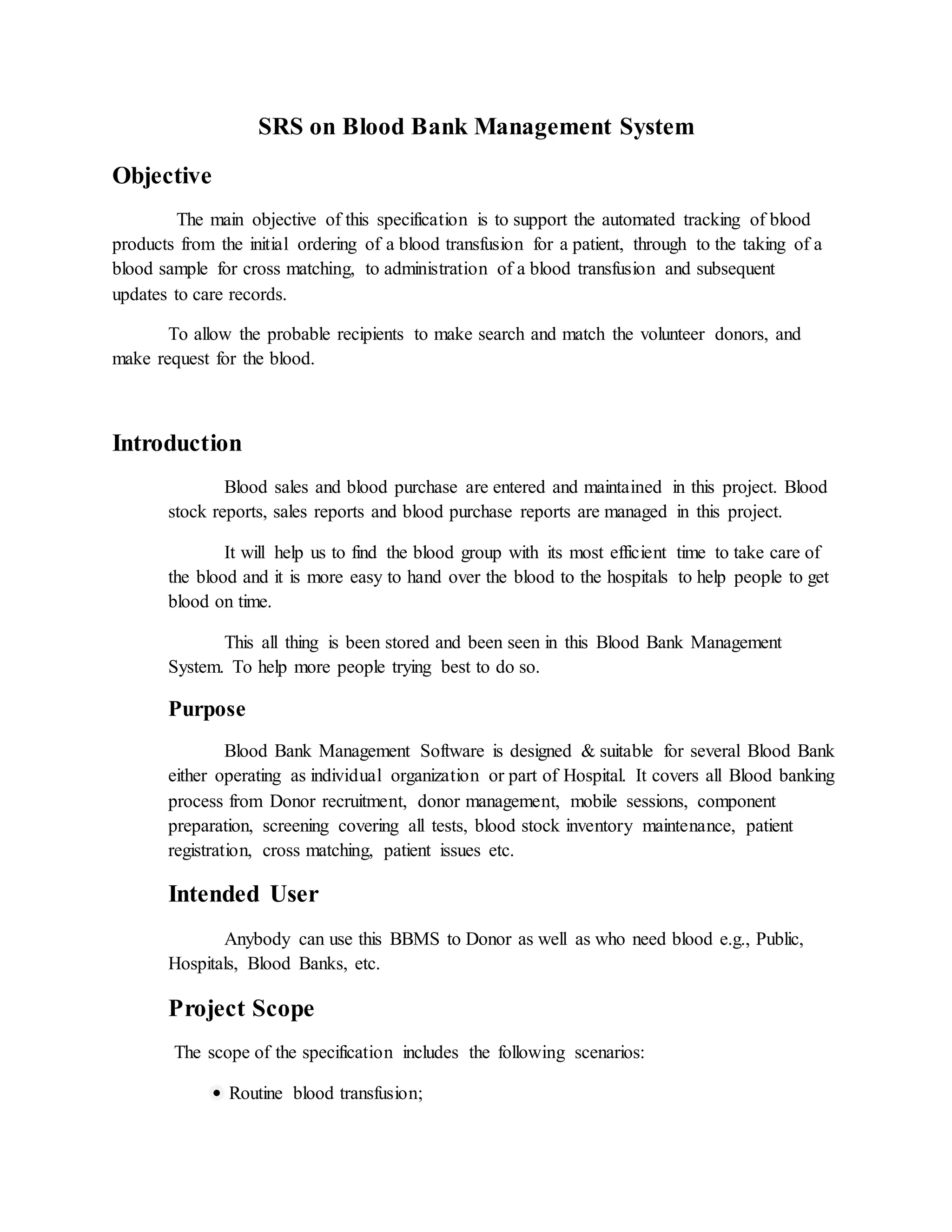 SRS on blood bank | DOCX