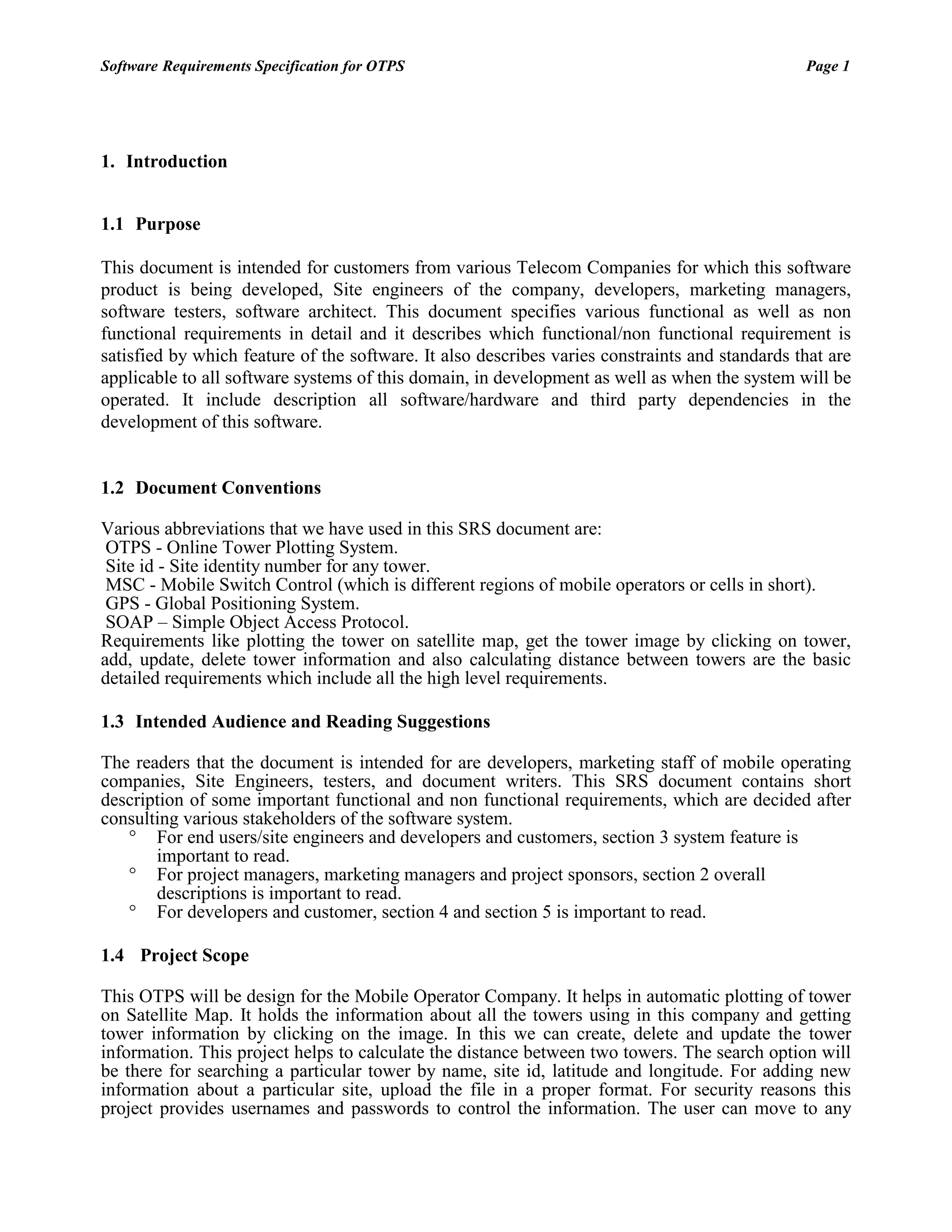 Software Requirements Specification (SRS) for Online Tower Plotting System (OTPS) | PDF