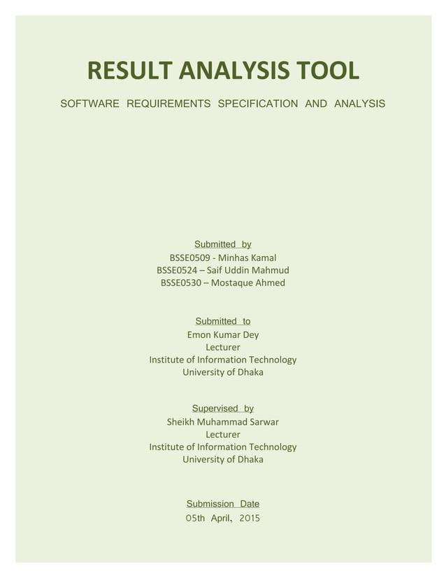 Software Requirement Specification (SRS) on Result Analysis Tool | PDF