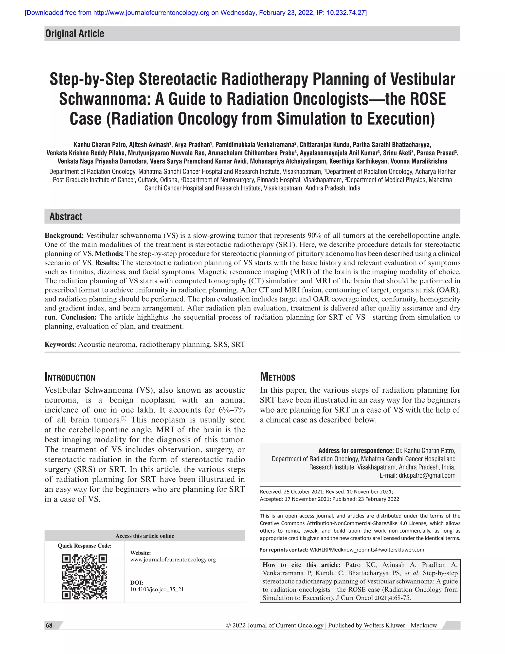 Step-by-Step Stereotactic Radiotherapy Planning of Vestibular ...
