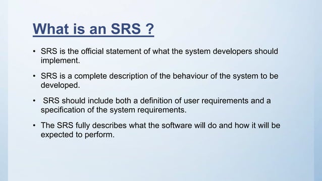 SRS(software requirement specification) | PPTX | Operating Systems ...