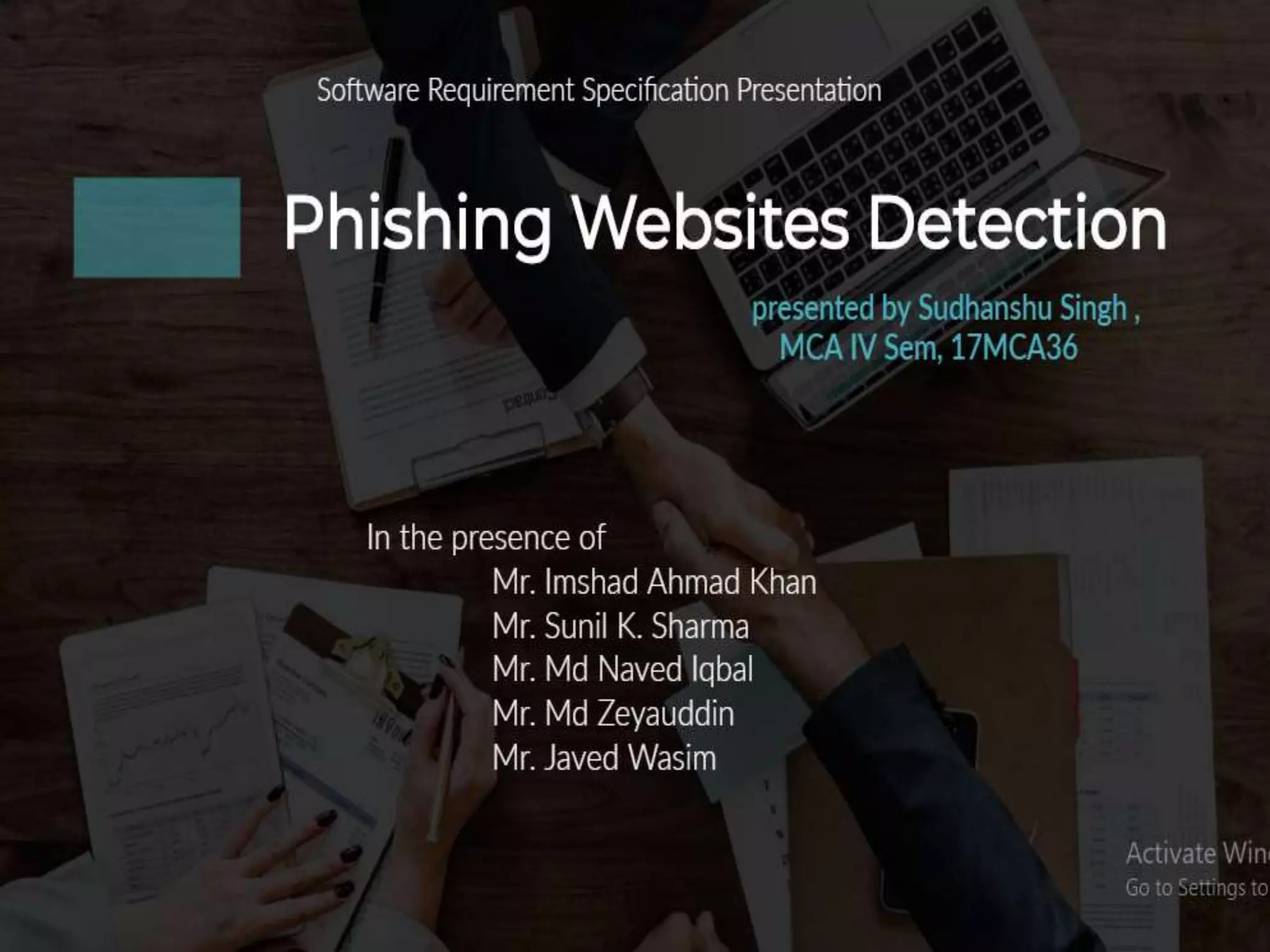SRS of Phishing Website Detection using machine learing | PPTX