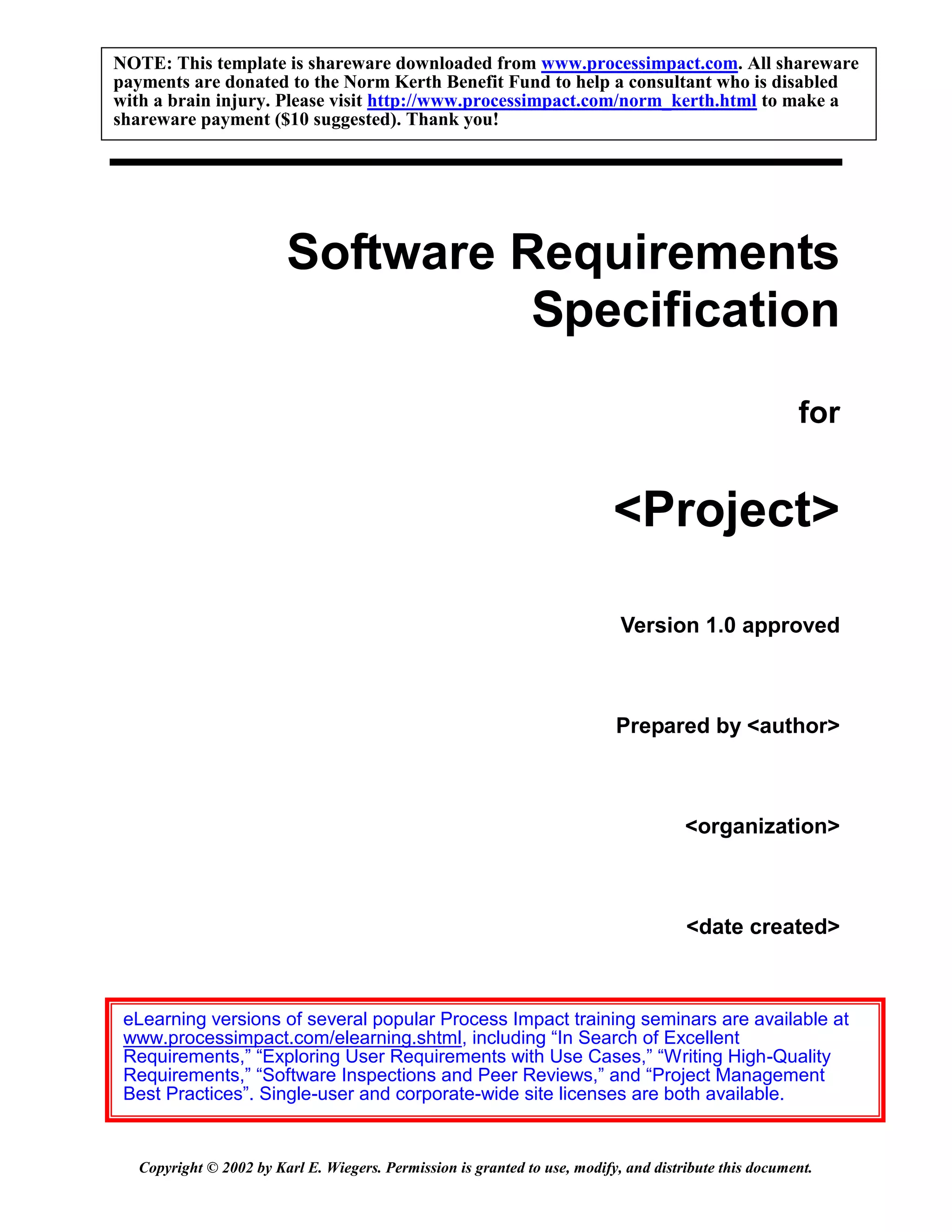 software requirements specification template | DOC