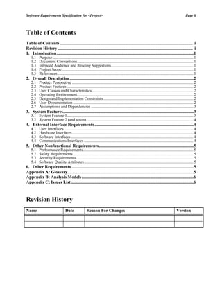 Software Requirements Specification Template | Pdf