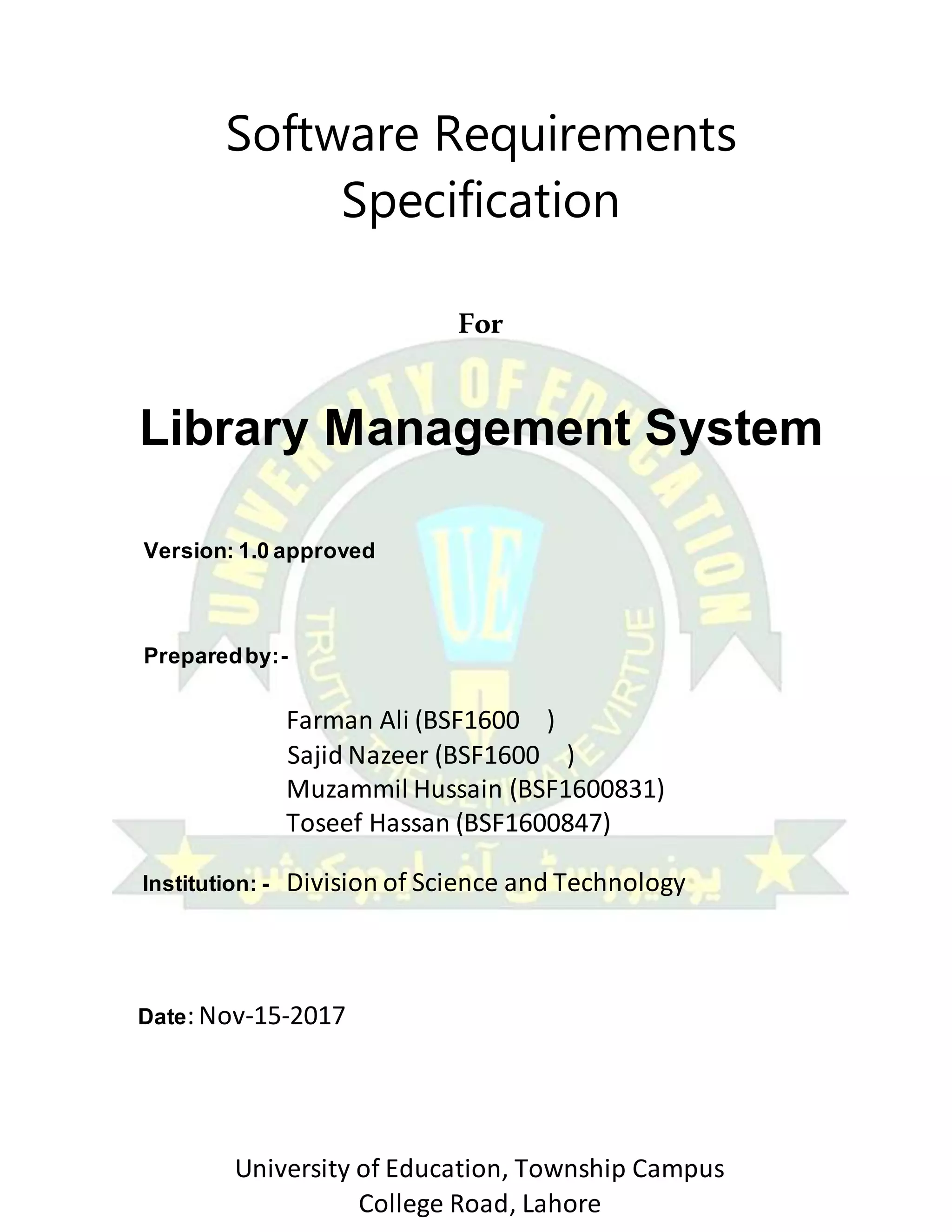 SRS for Library Management System | DOCX