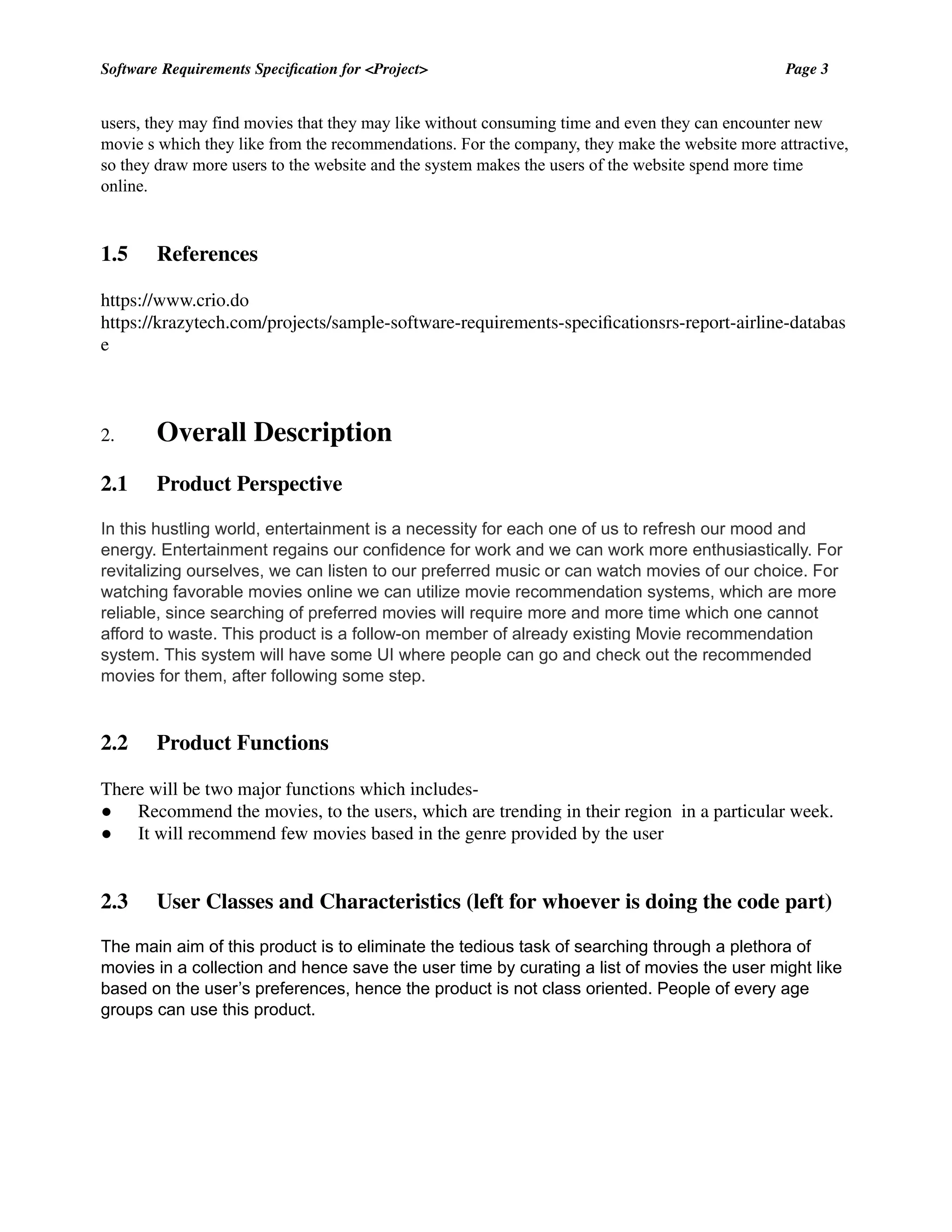 Srs template ieee-movie recommender | PDF