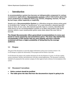 Srs template ieee-movie recommender | PDF