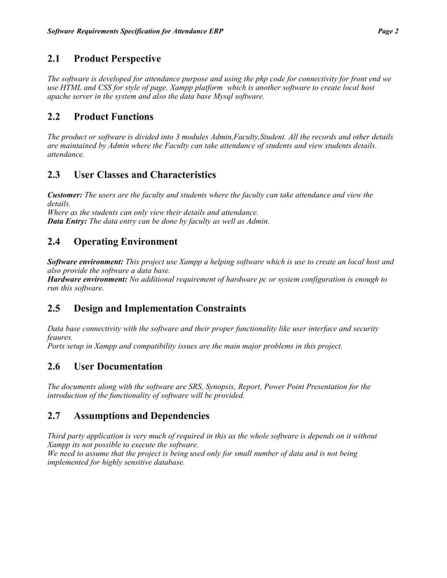 SRS Attendance ERP | PDF