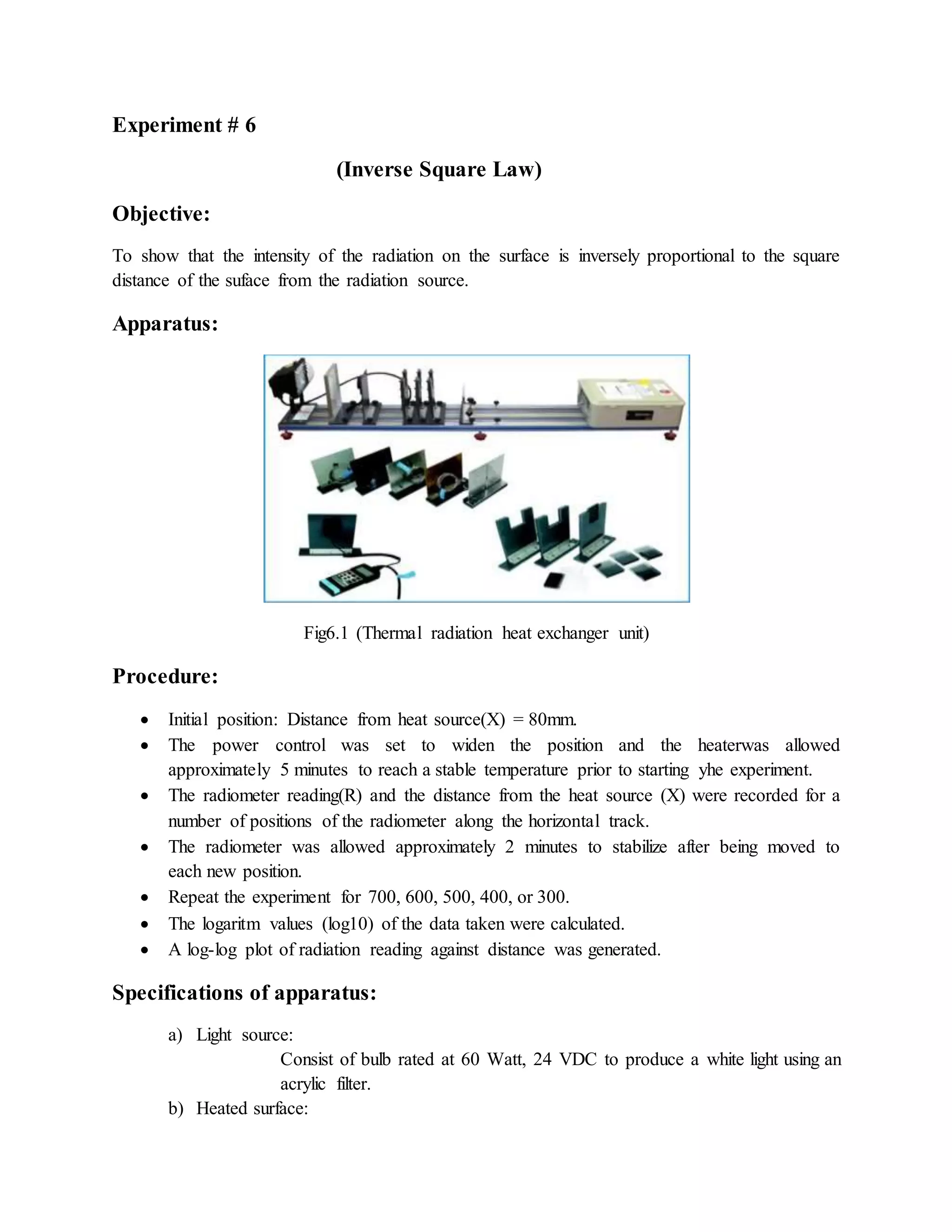 To show that the intensity of the radiation on the surface is inversely ...