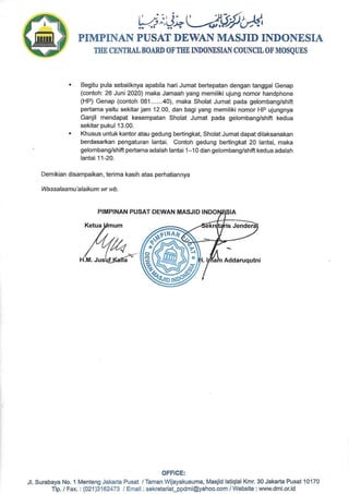 Surat Edaran DMI Tata Tentang Cara Salat Jumat saat Pandemi COVID-19 | PDF