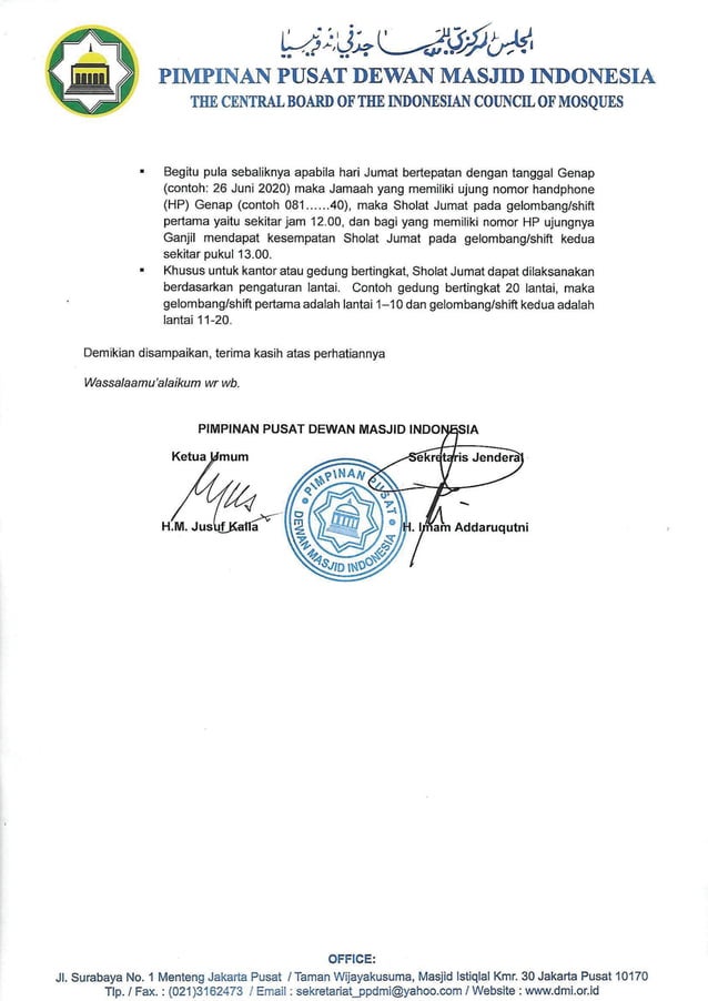 Surat Edaran DMI Tata Tentang Cara Salat Jumat saat Pandemi COVID-19 | PDF
