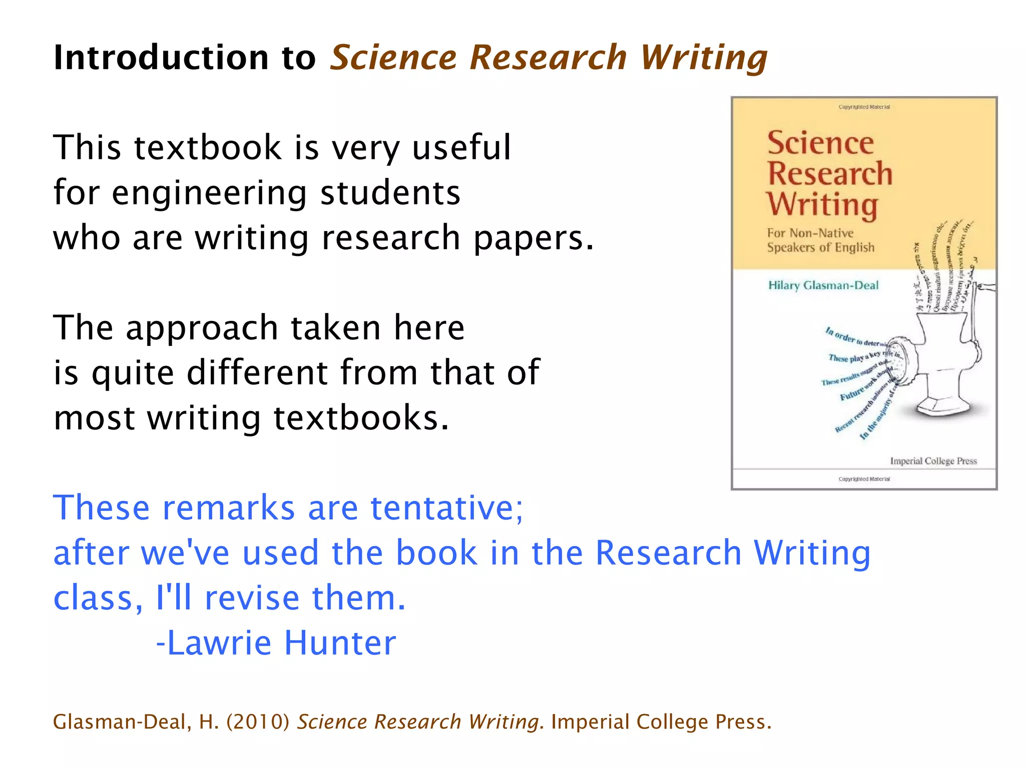 Introduction to "Science Research Writing" and how it compares to ...