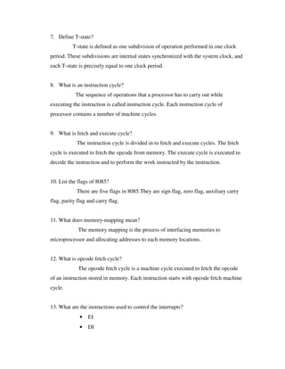 T-states in microprocessor 8085 | PDF