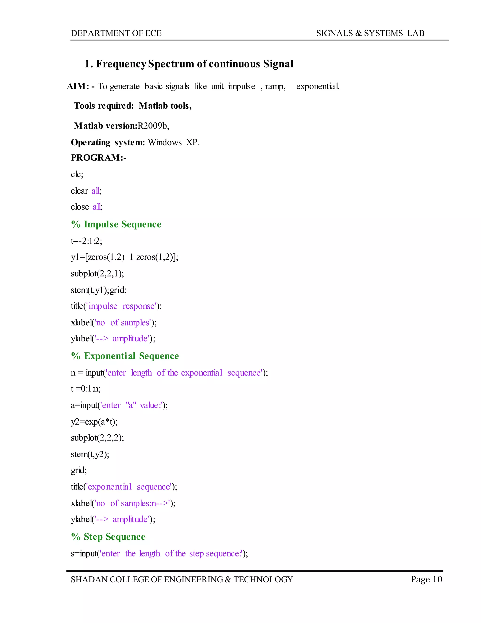 Signals And Systems Lab Manual, R18 Batch | DOCX