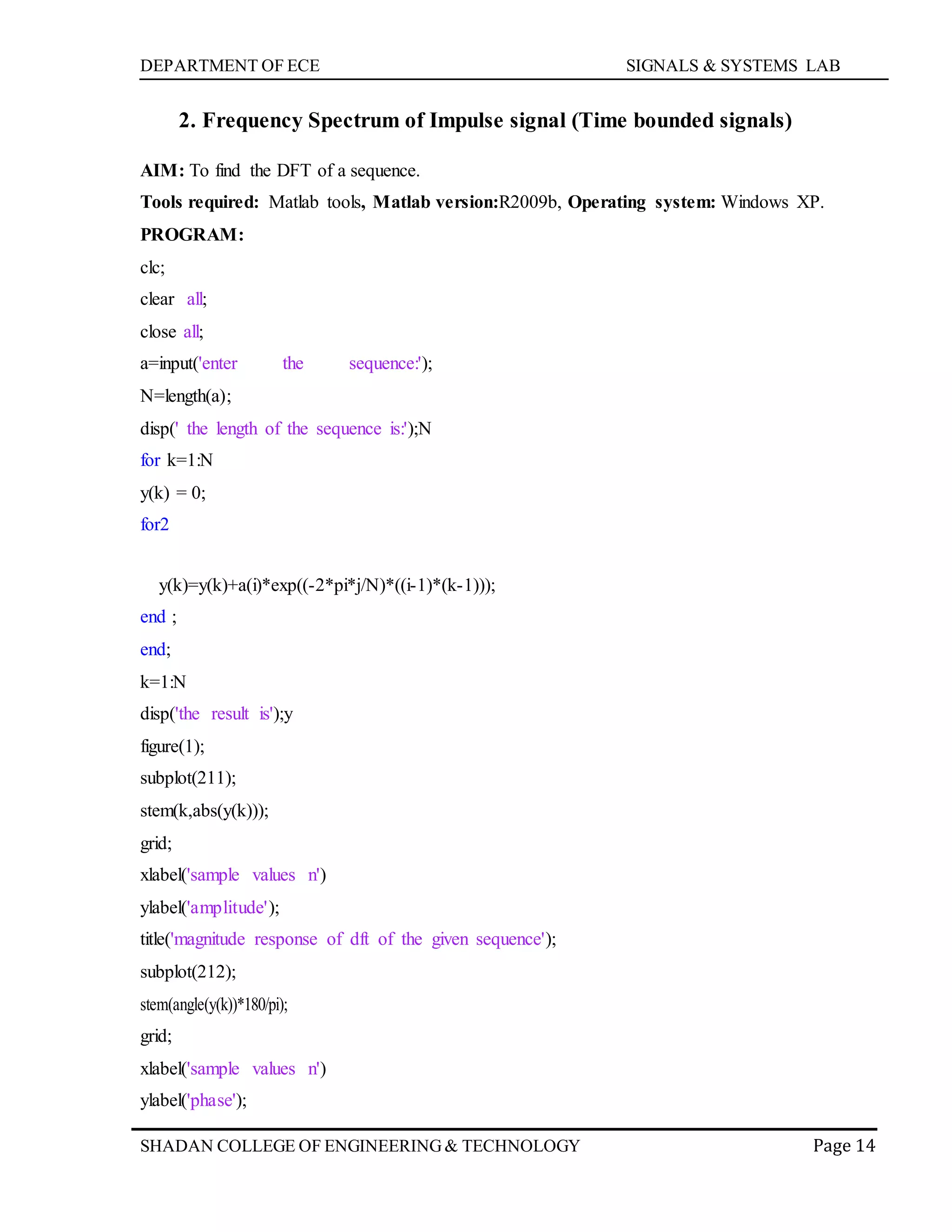 Signals And Systems Lab Manual, R18 Batch | DOCX