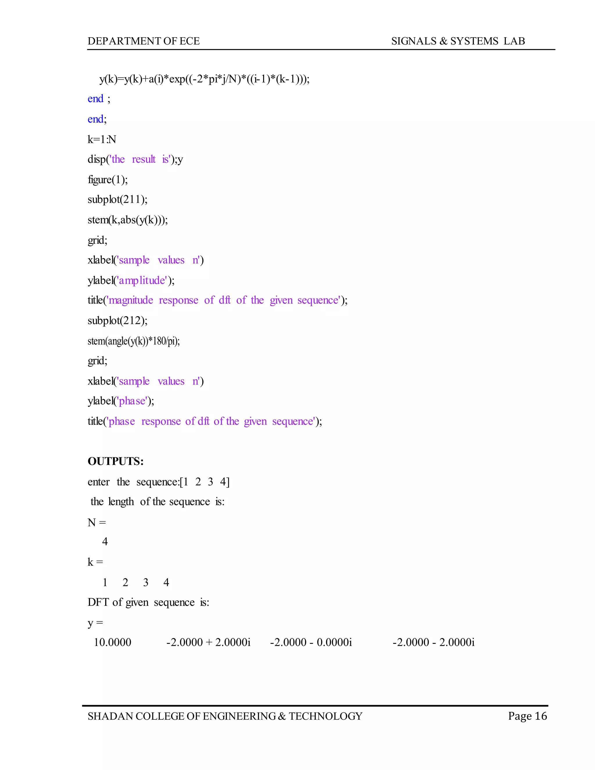 Signals And Systems Lab Manual, R18 Batch | DOCX