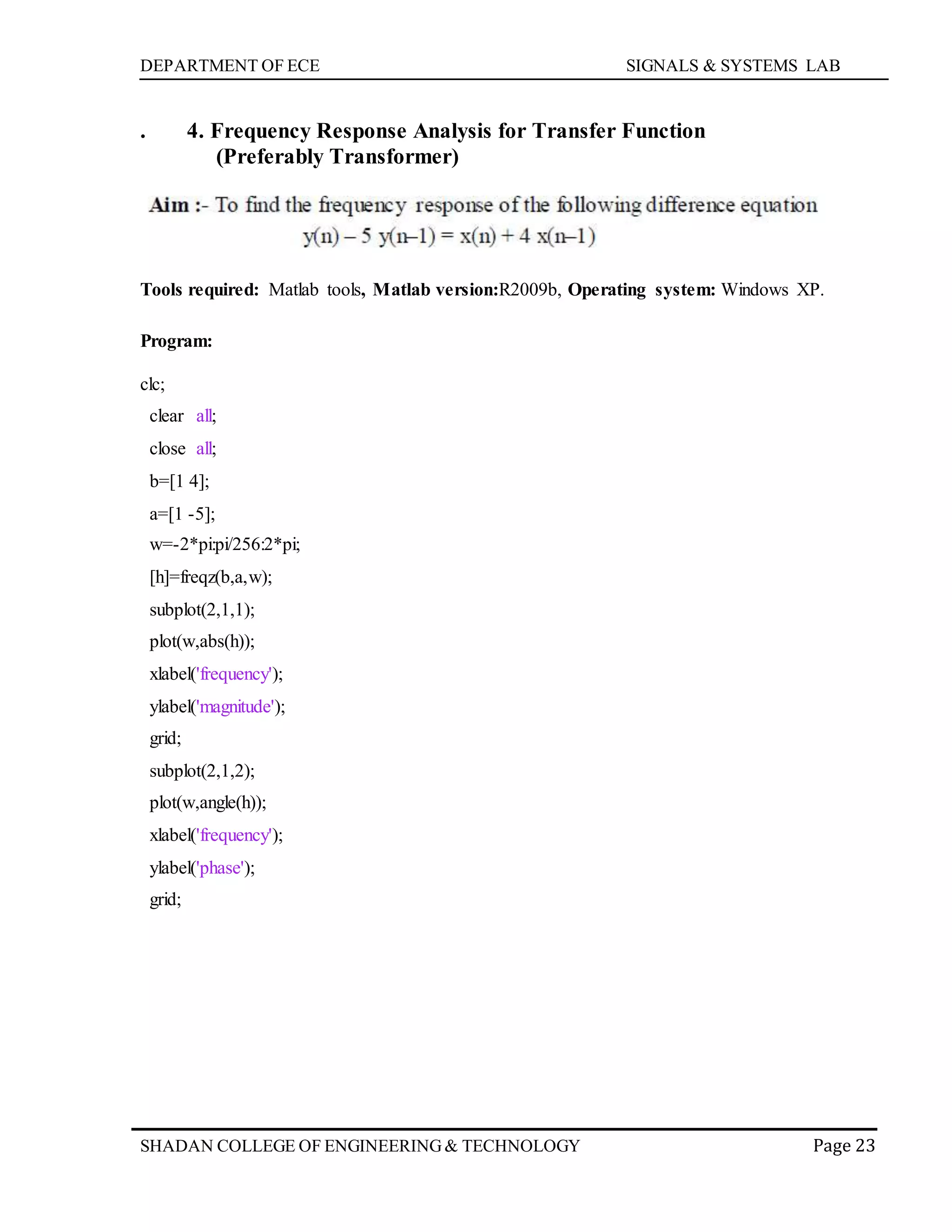Signals And Systems Lab Manual, R18 Batch | DOCX
