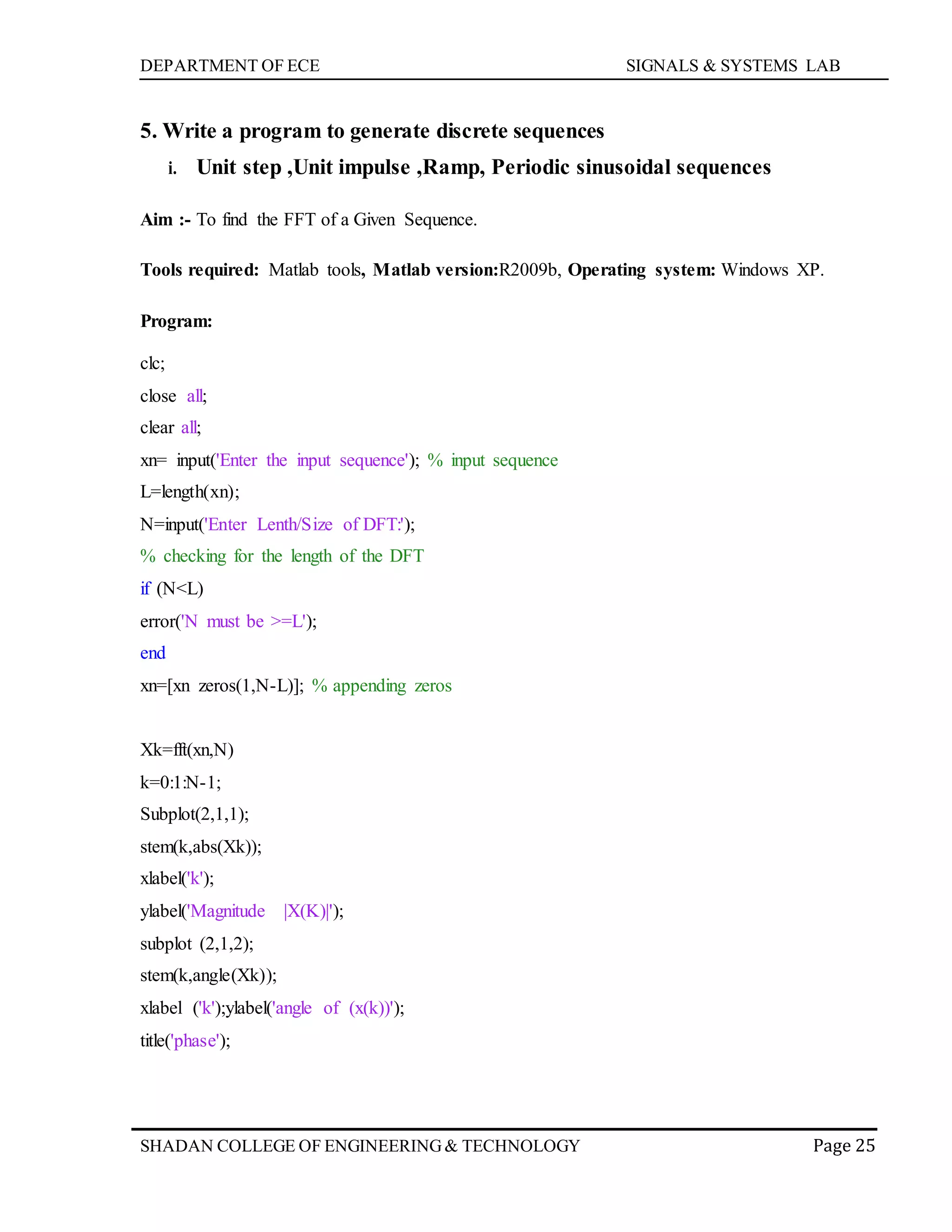 Signals And Systems Lab Manual, R18 Batch | DOCX