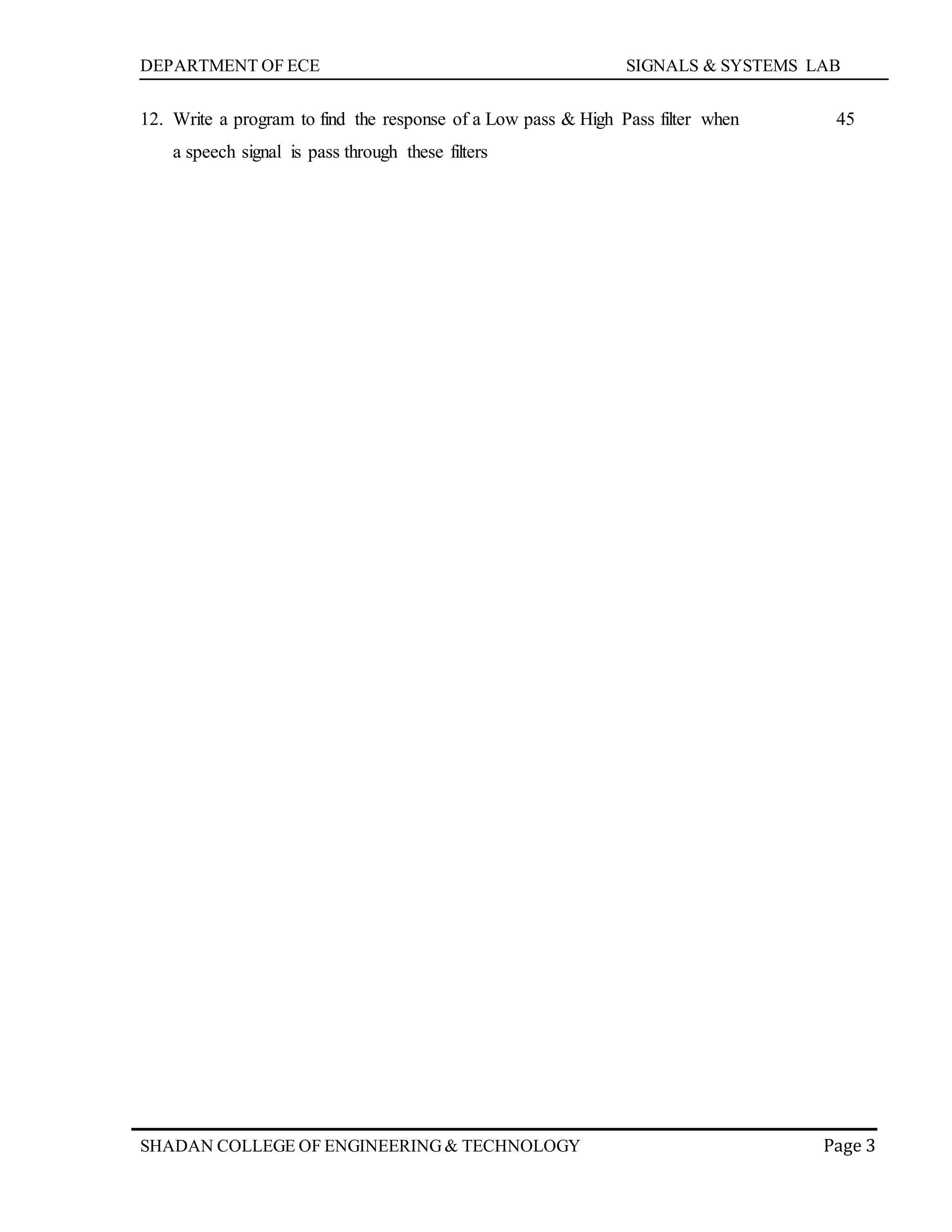 Signals And Systems Lab Manual, R18 Batch | DOCX