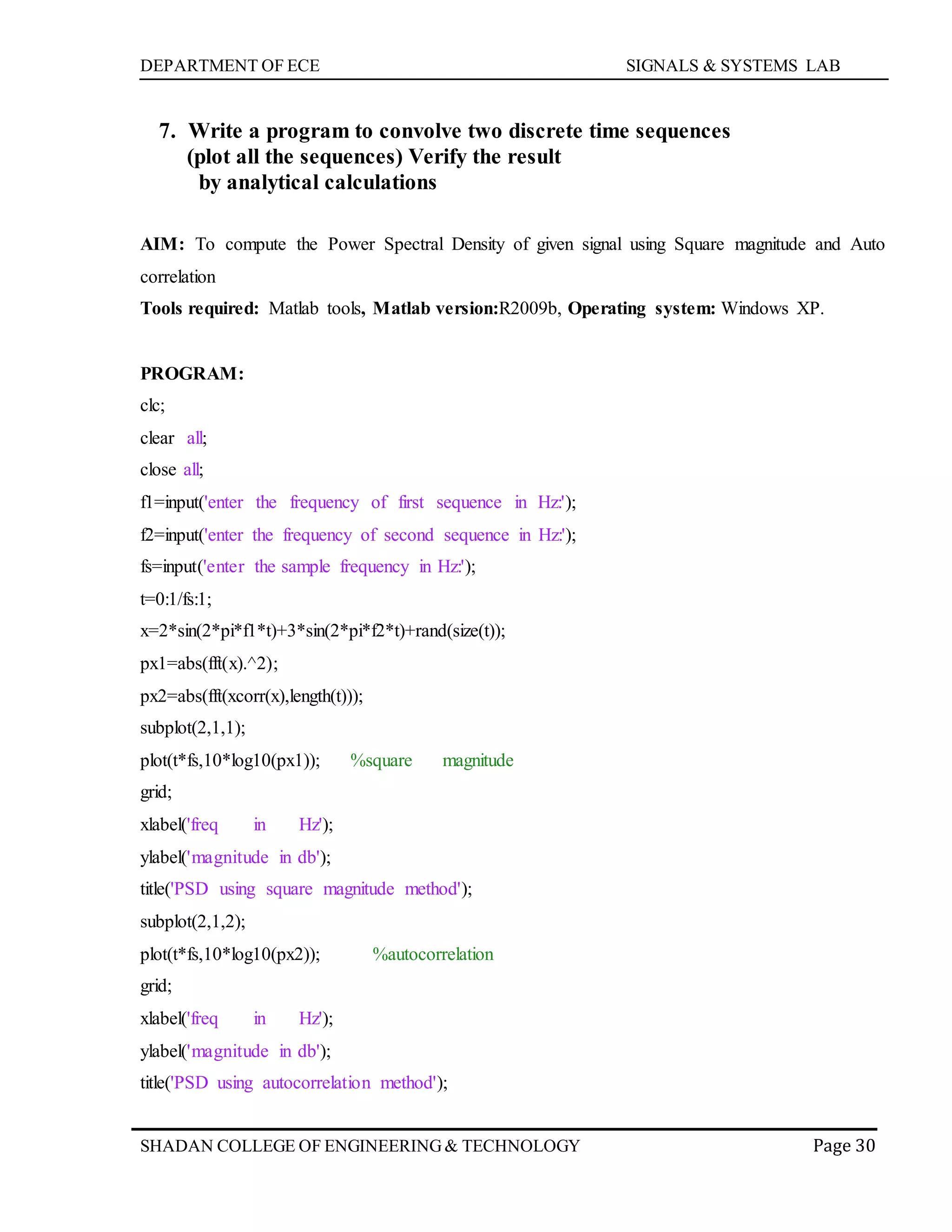 Signals And Systems Lab Manual, R18 Batch | DOCX