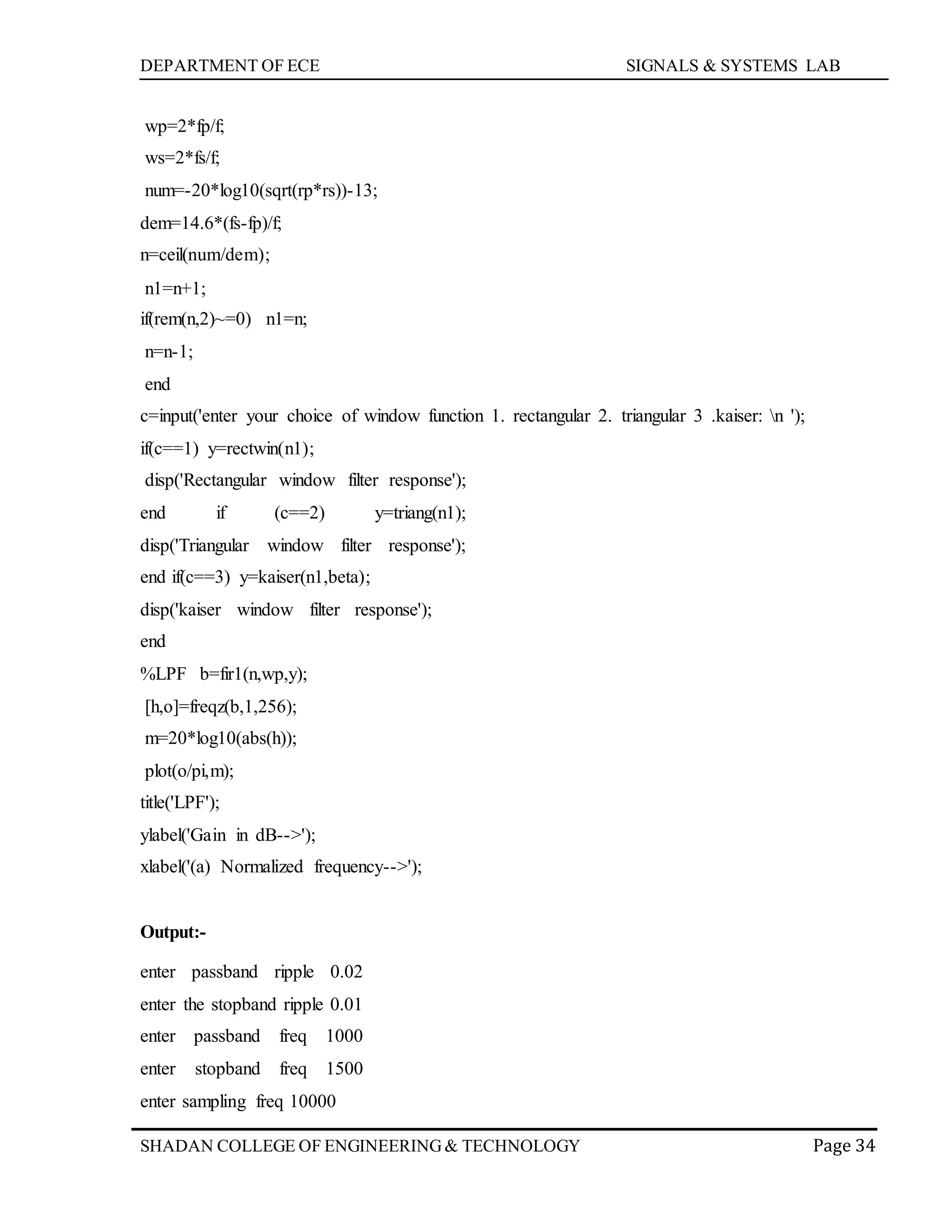 Signals And Systems Lab Manual, R18 Batch | DOCX