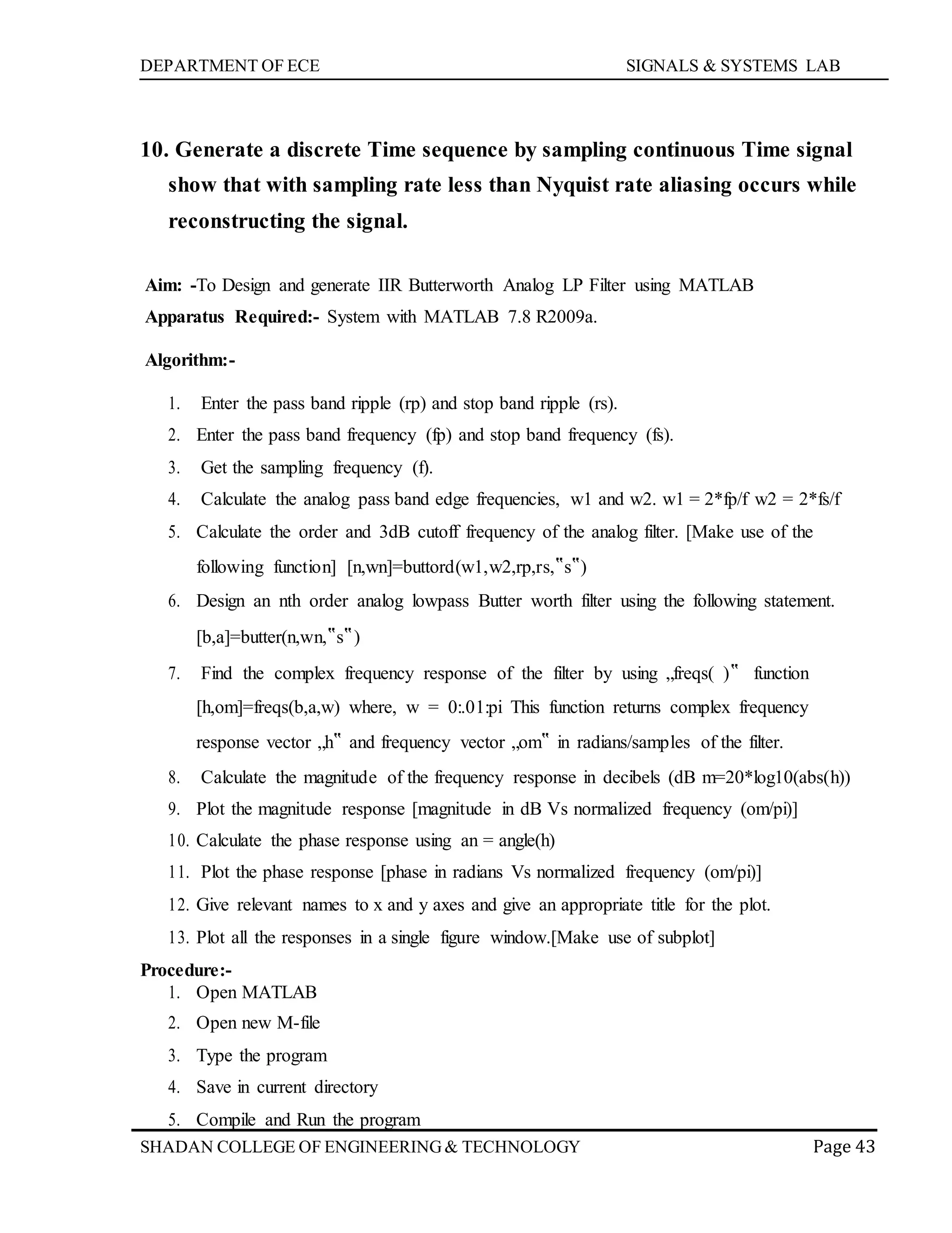 Signals And Systems Lab Manual, R18 Batch | DOCX