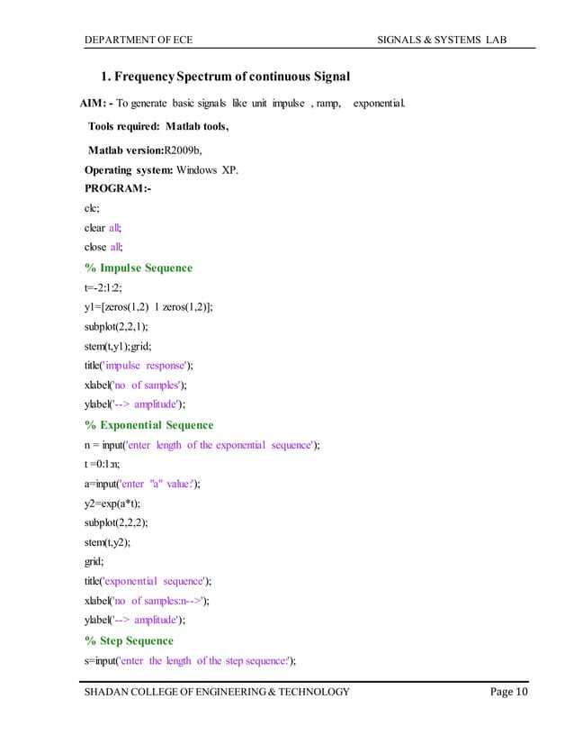 Signals And Systems Lab Manual, R18 Batch | DOCX