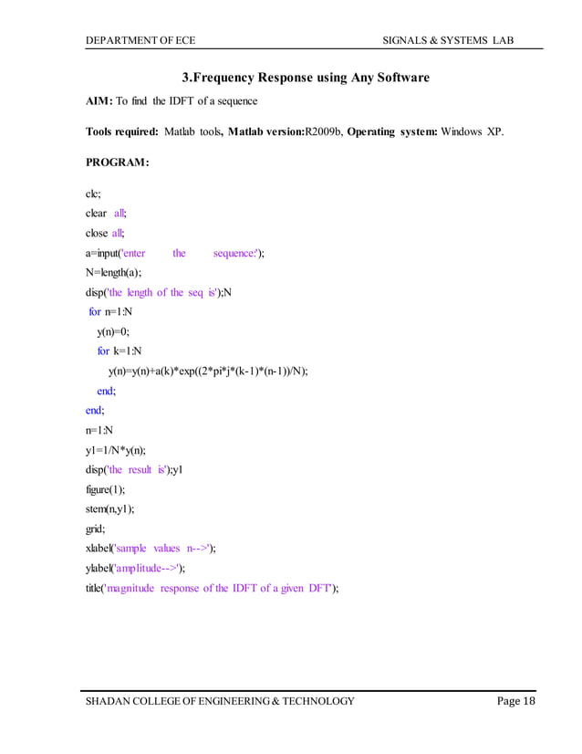Signals And Systems Lab Manual, R18 Batch | DOCX