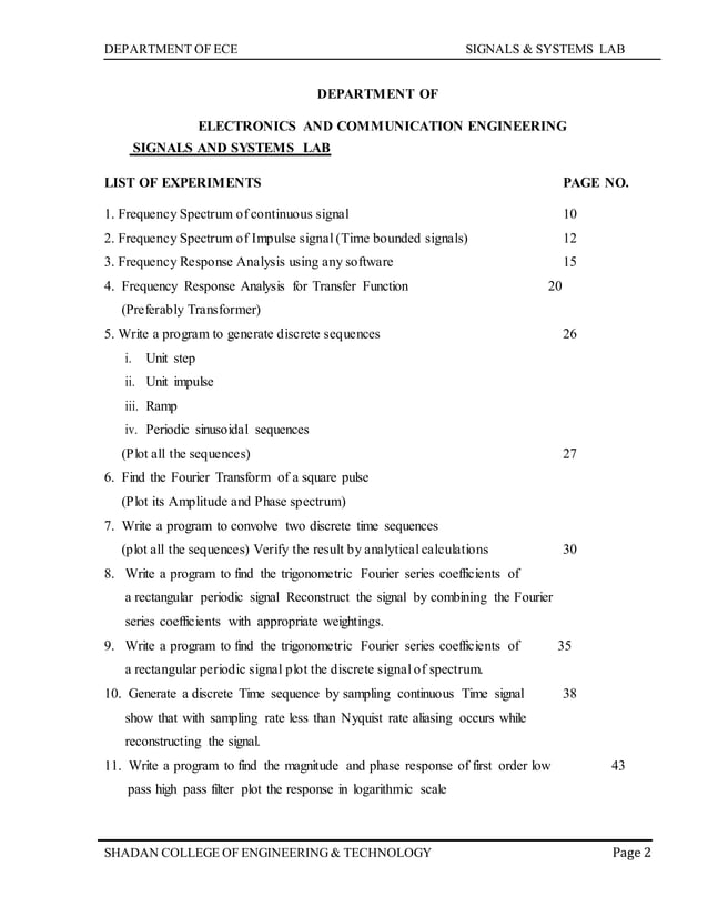 Signals And Systems Lab Manual, R18 Batch | DOCX